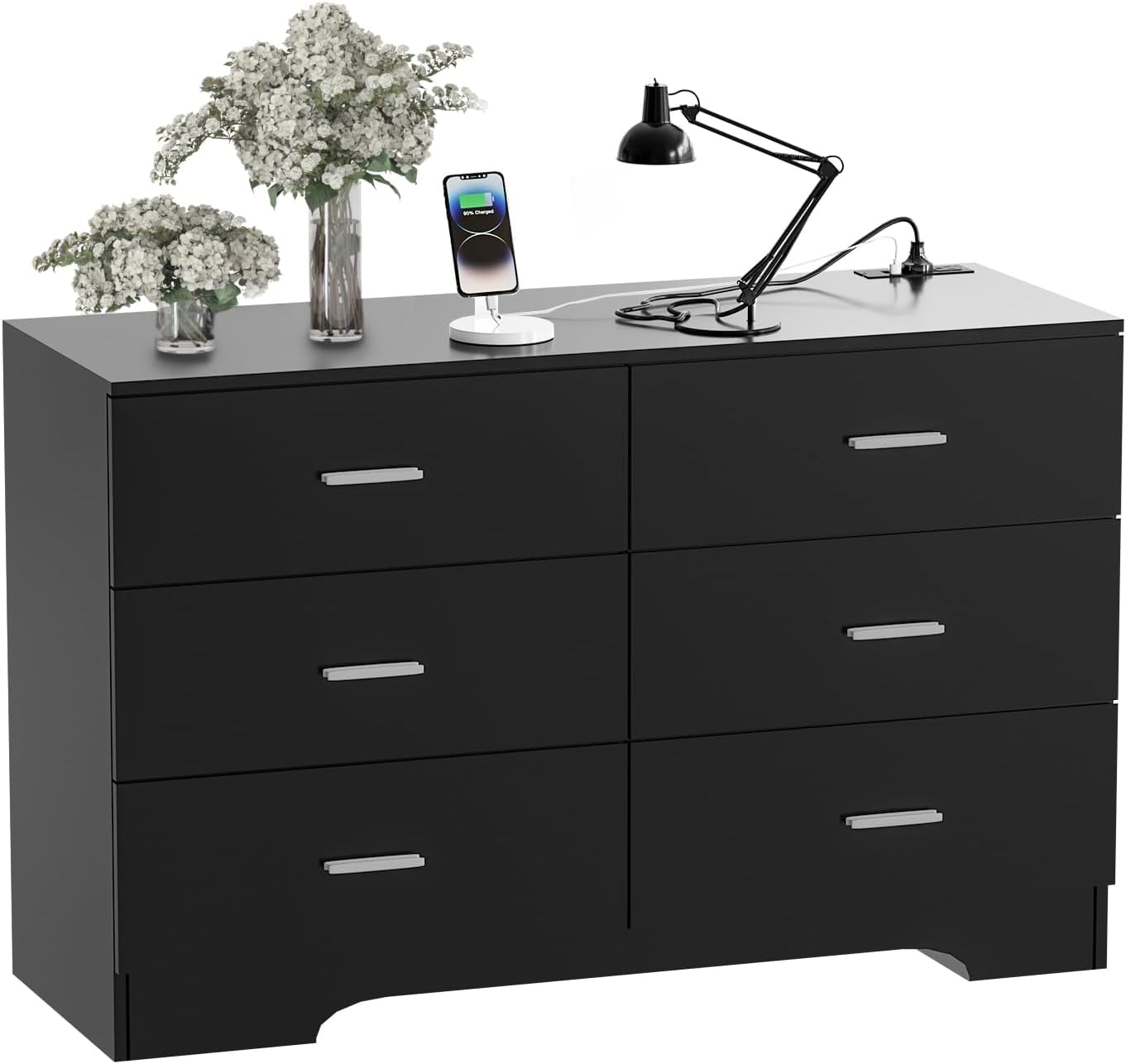 Dresser with Power Outlets Wooden 6 Drawer Dresser with USB and Type C ...