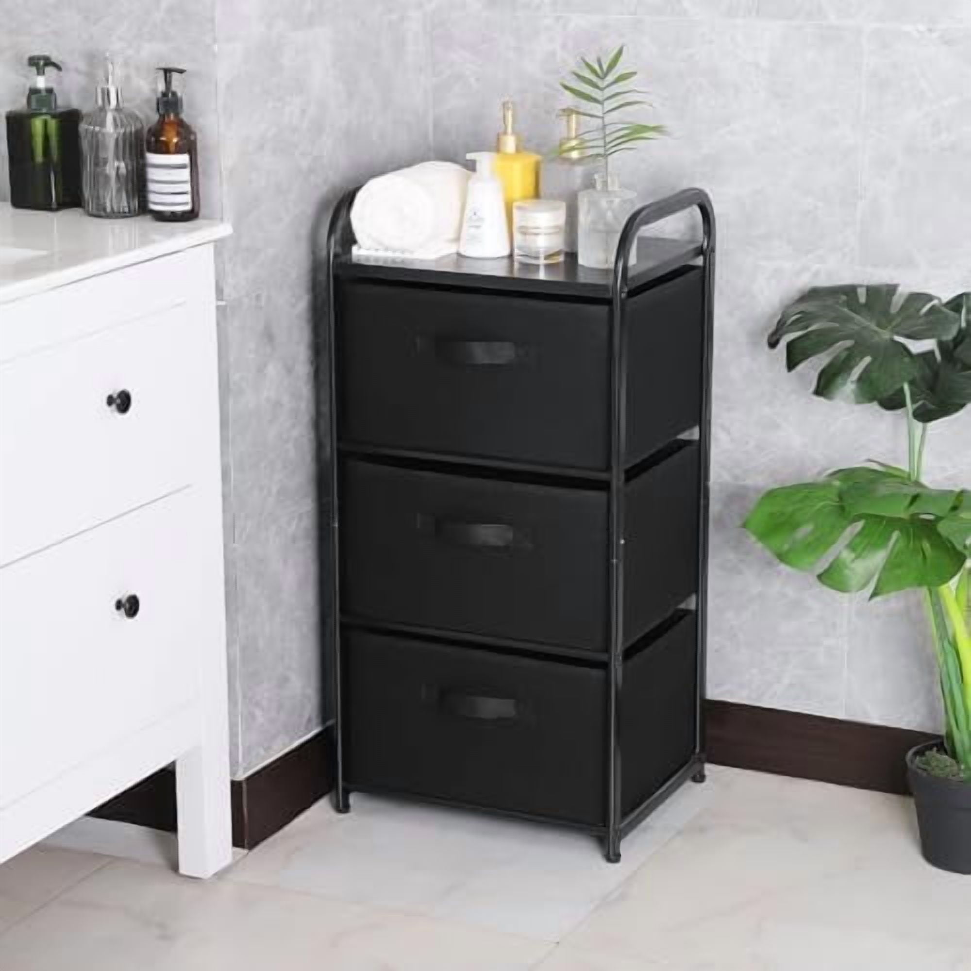 Dresser Storage with 3 Easy Pull Fabric Drawers, Fabric Dresser Tower ...