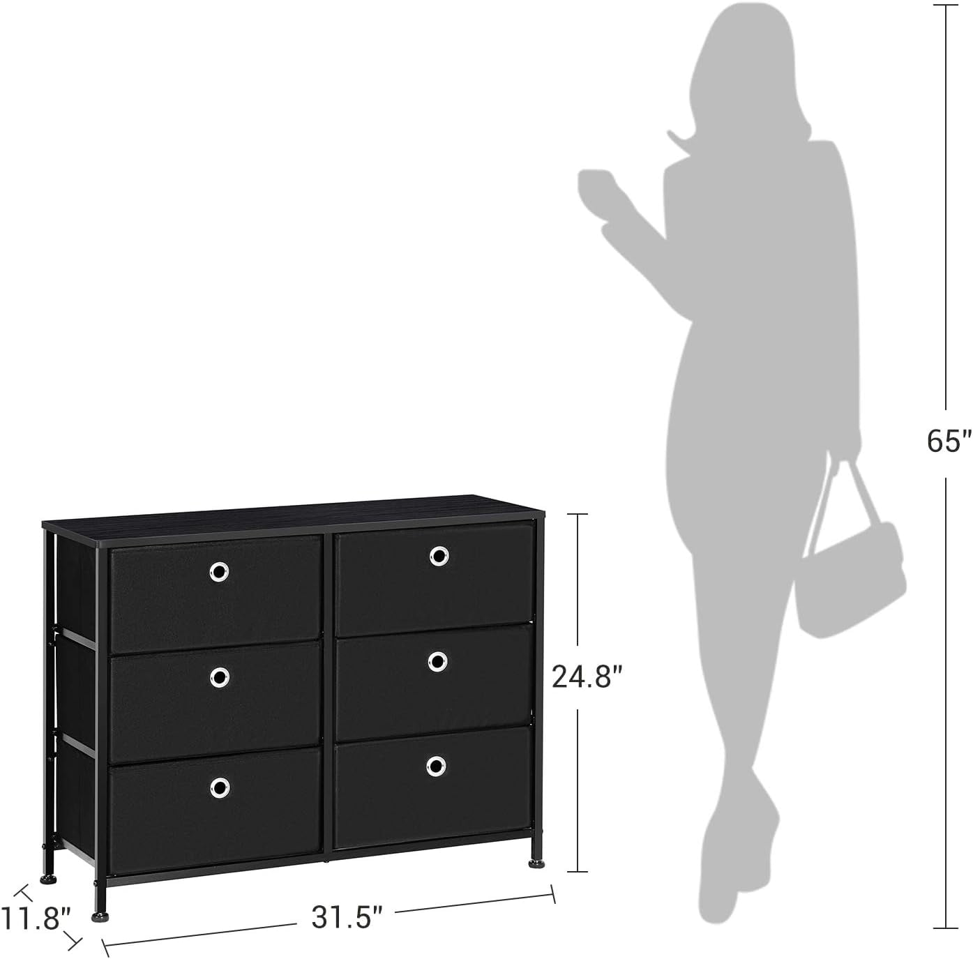 Dresser, Storage Unit with 6 Easy Pull Fabric Drawers, Dresser Drawer ...