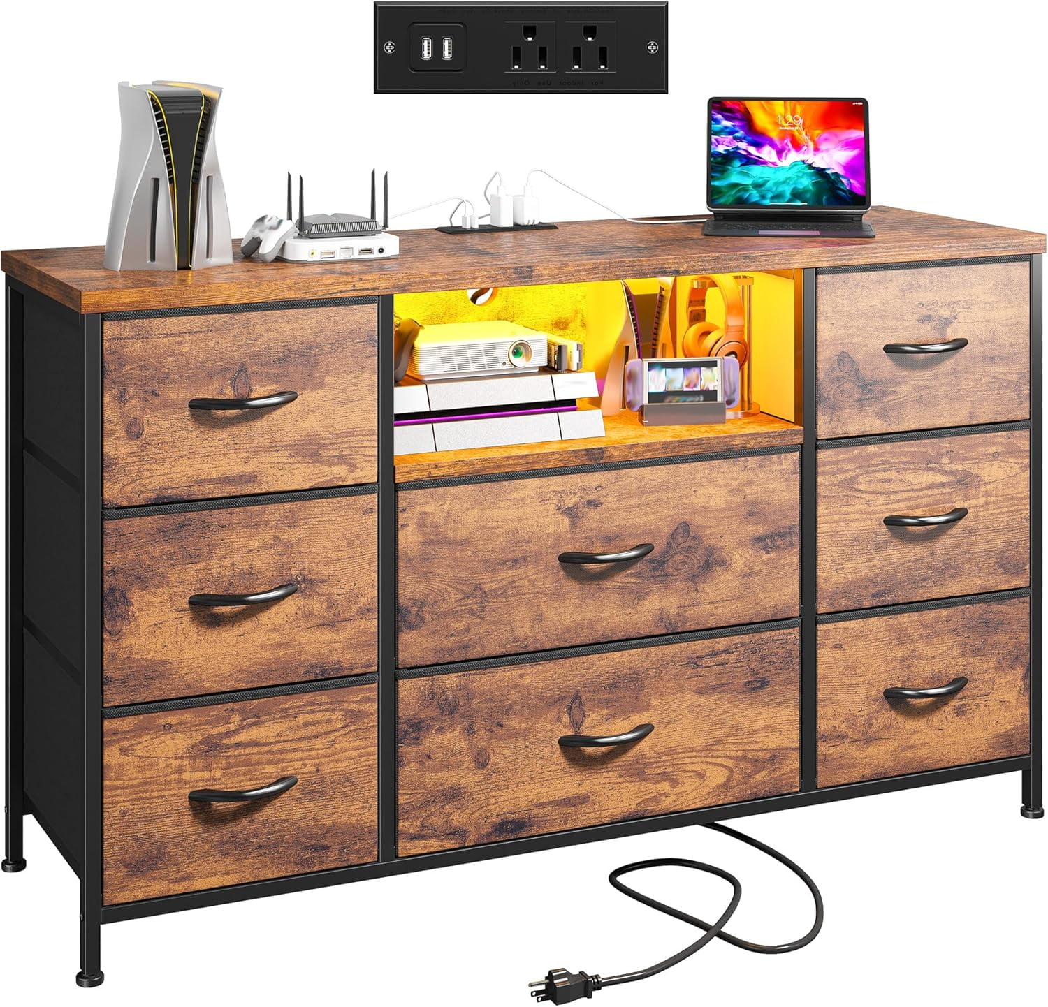 Dresser TV Stand for 55'' with LED Lights & Charging Station, Dresser ...