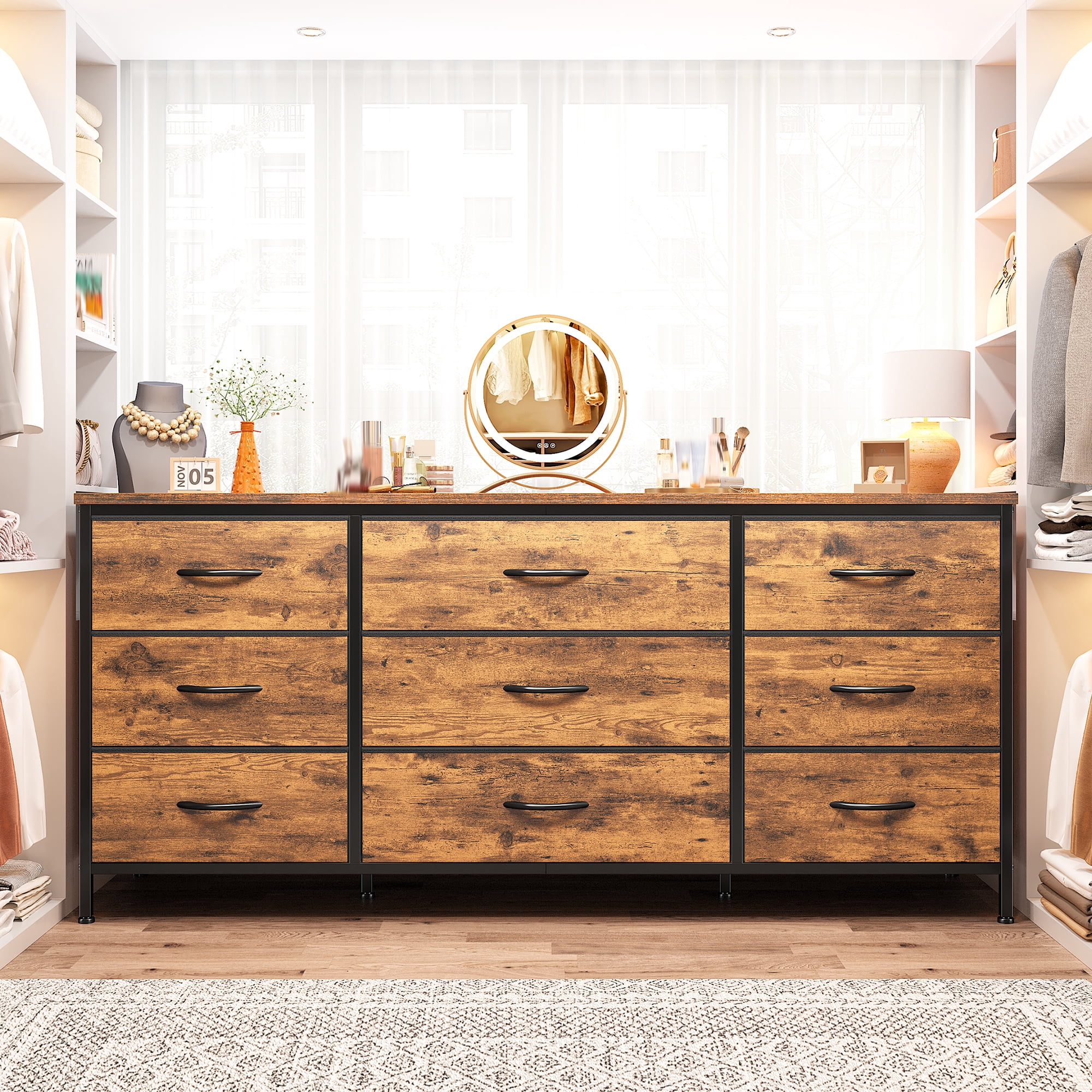 Romorgniz TV Stand for 60 inch TV Dressers for Bedroom with 9 Fabric ...