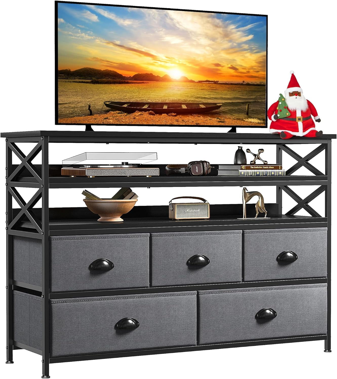 Dresser TV Stand for Bedroom Entertainment Center with Fabric Drawers ...