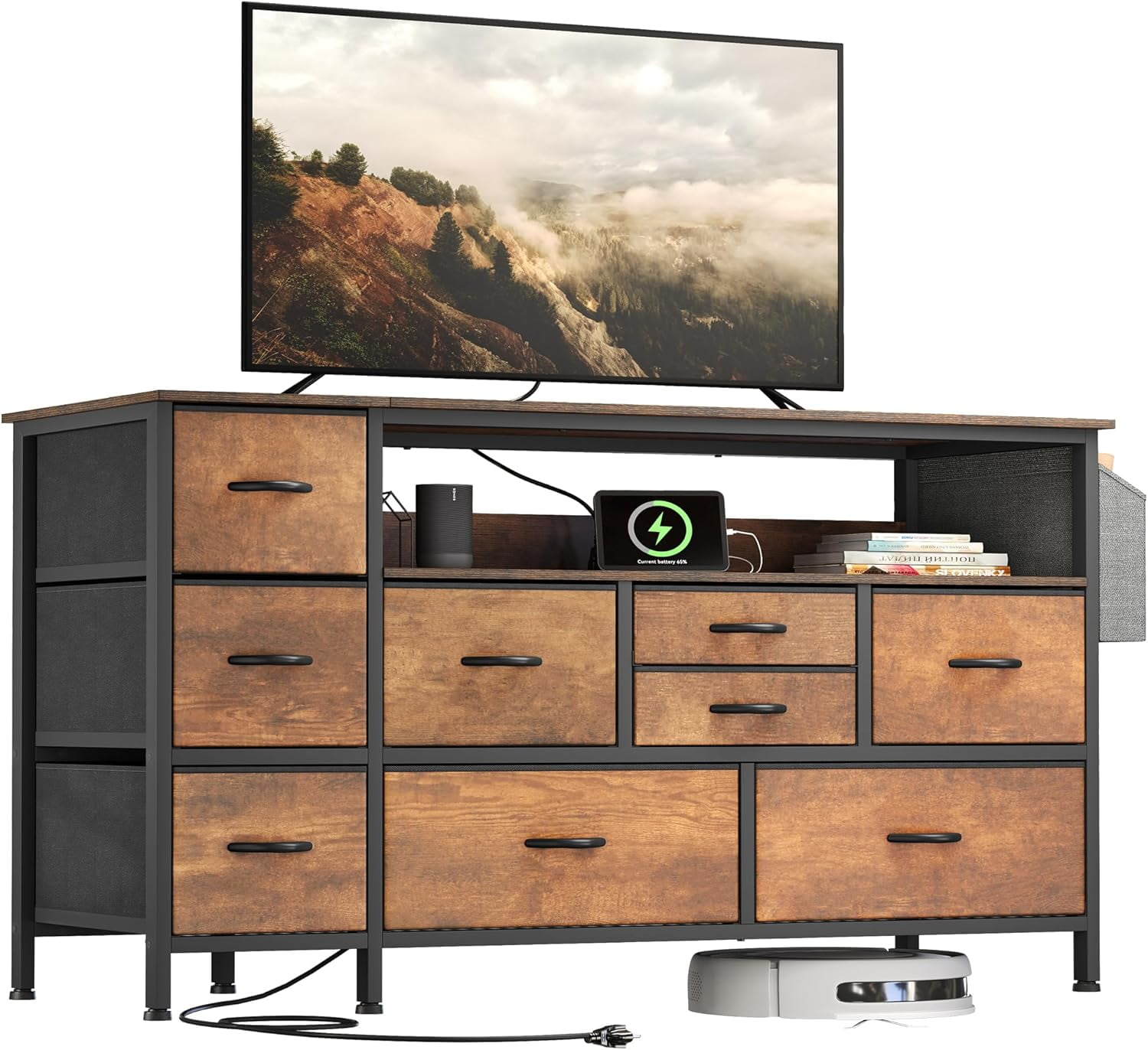 Dresser TV Stand with Power Outlet for 55'' TV 9 Drawer Dresser for ...
