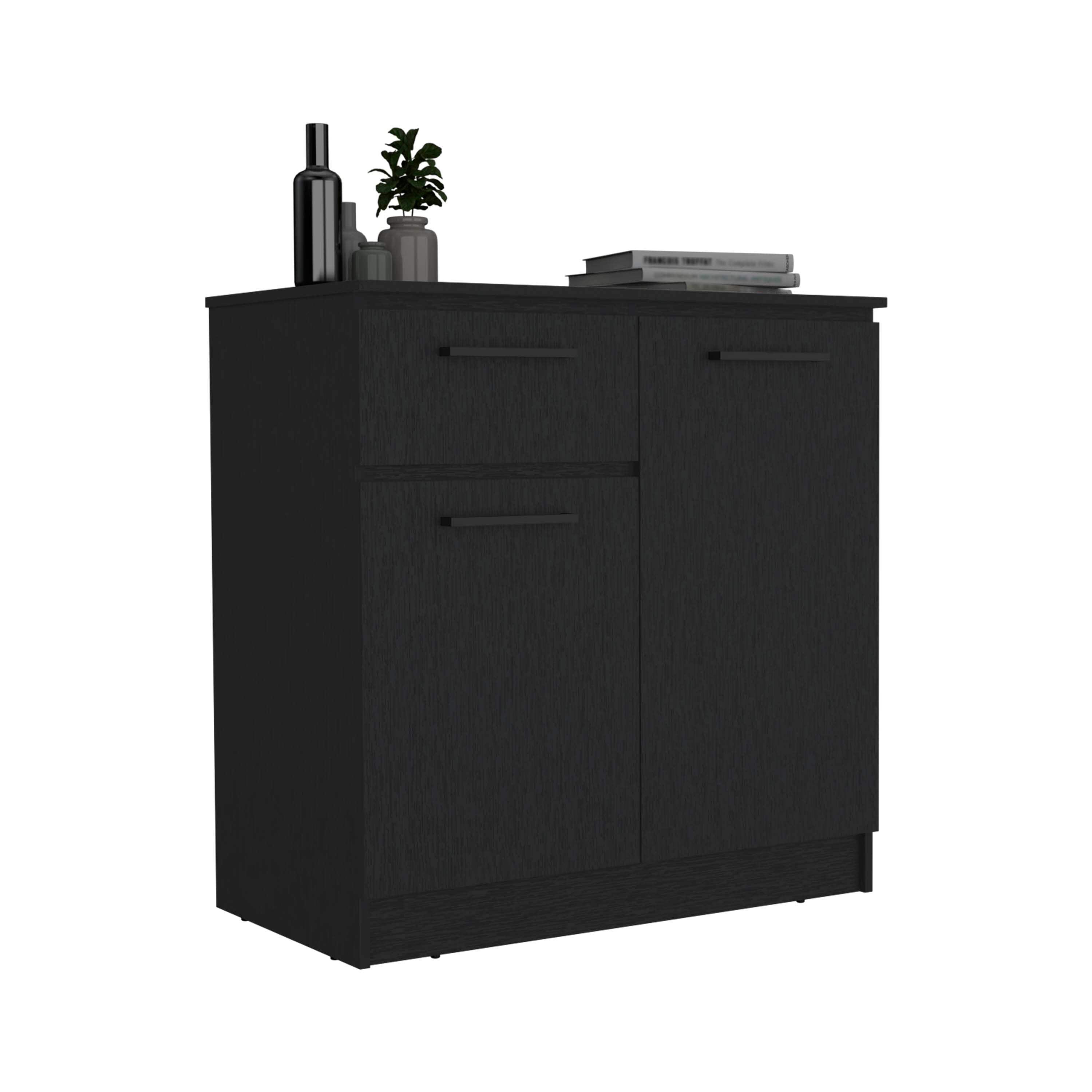 Dresser With 2 Door And Single Drawer, Black Black Solid Wood Mdf ...
