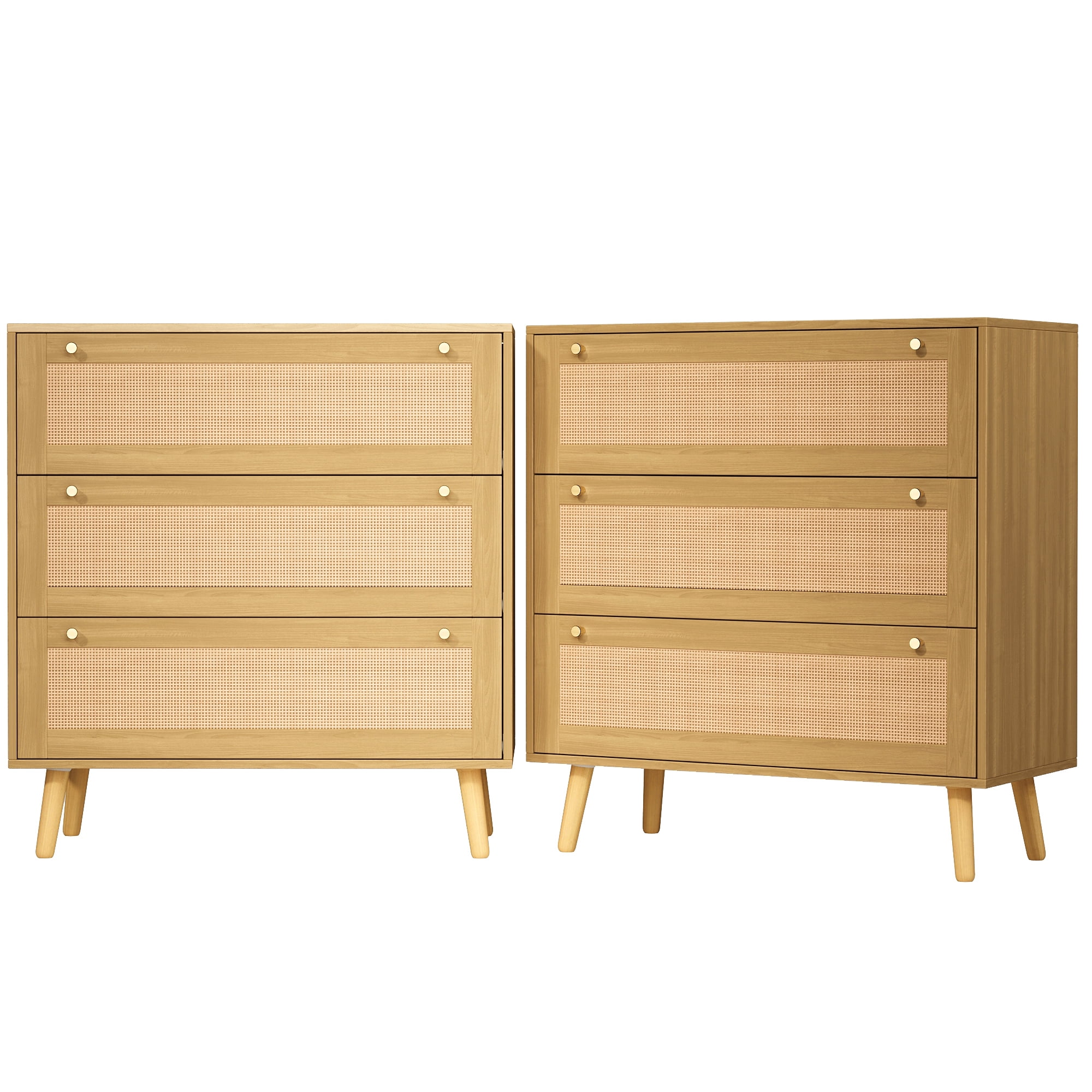 Dresser for Bedroom, 2PCS Wood Color Farmhouse Rattan Dressers,3 ...