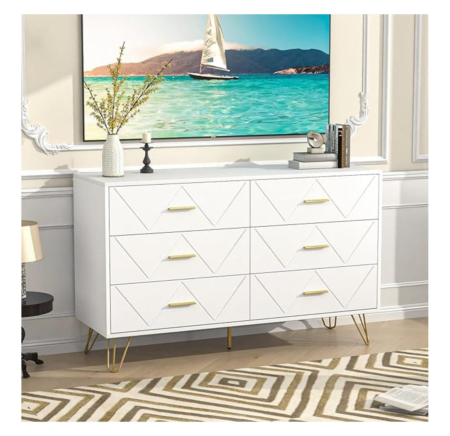 Dresser for Bedroom, 6 Drawer White Wood Dresser with Handles, Modern ...