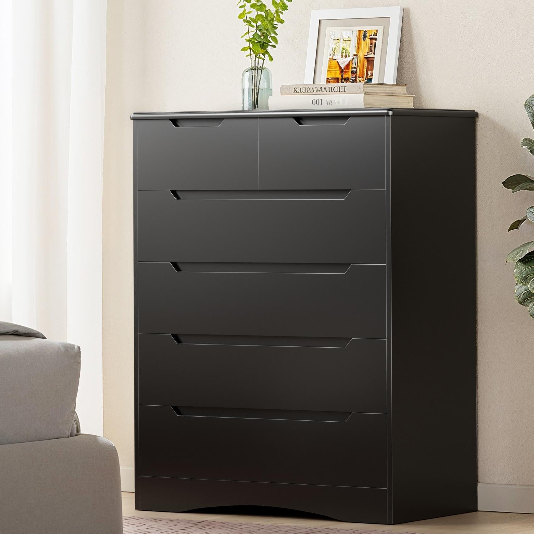 Dresser for Bedroom, 6 Drawers Dresser with Cutout Handles, Wood ...