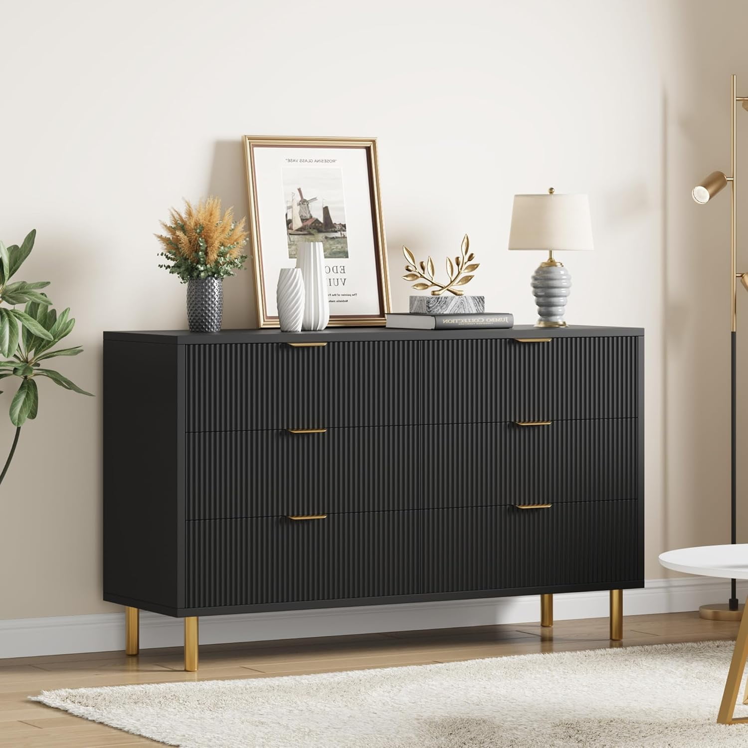Dresser for Bedroom,Modern 6 Drawer Dresser with Gold Handle,Wood Chest ...