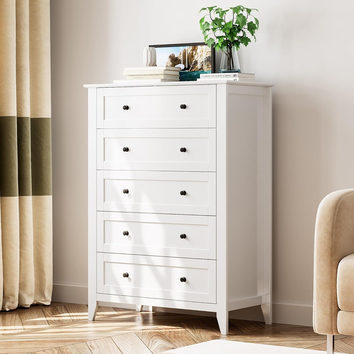 Dresser for Bedroom, Tall 5 Drawer Dresser with Deep Drawers & Metal ...
