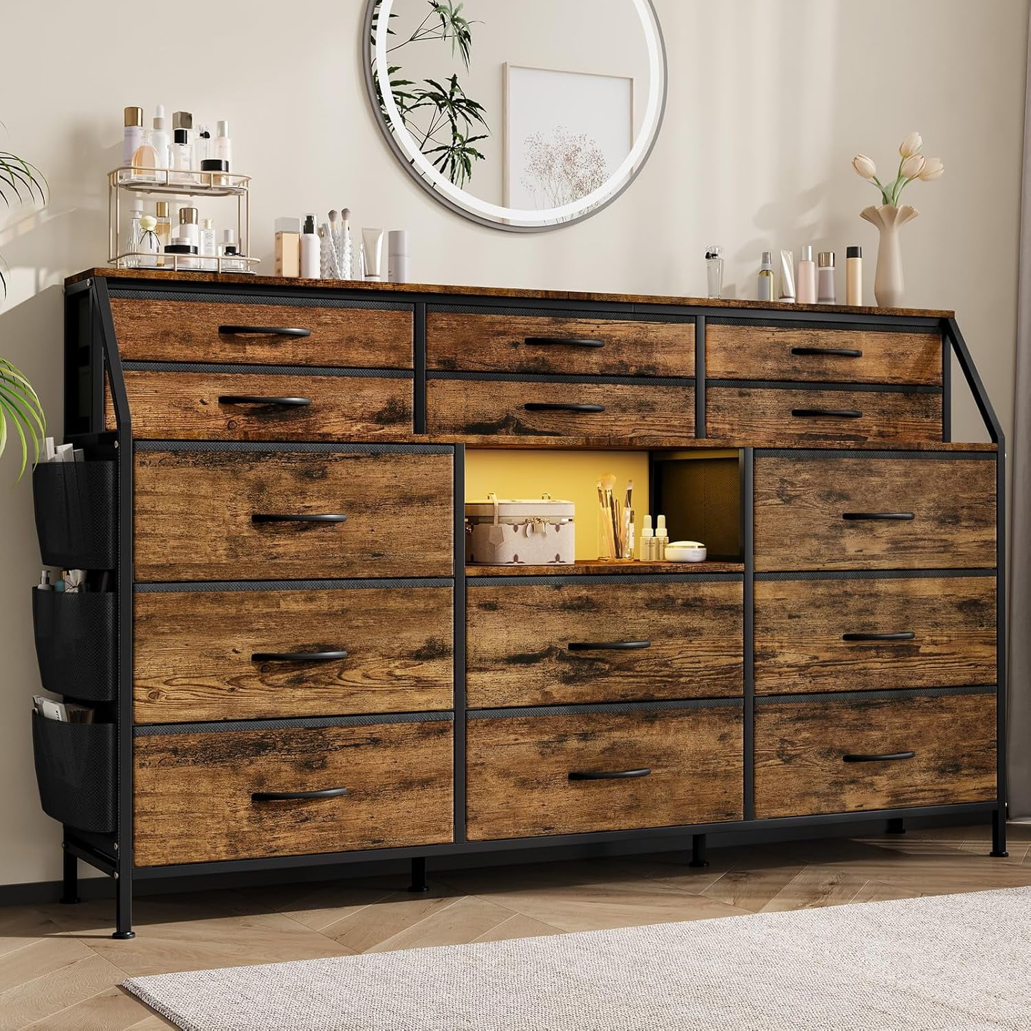 Dresser for Bedroom with 14 Drawers, 55" W Dresser with Side Pocket ...