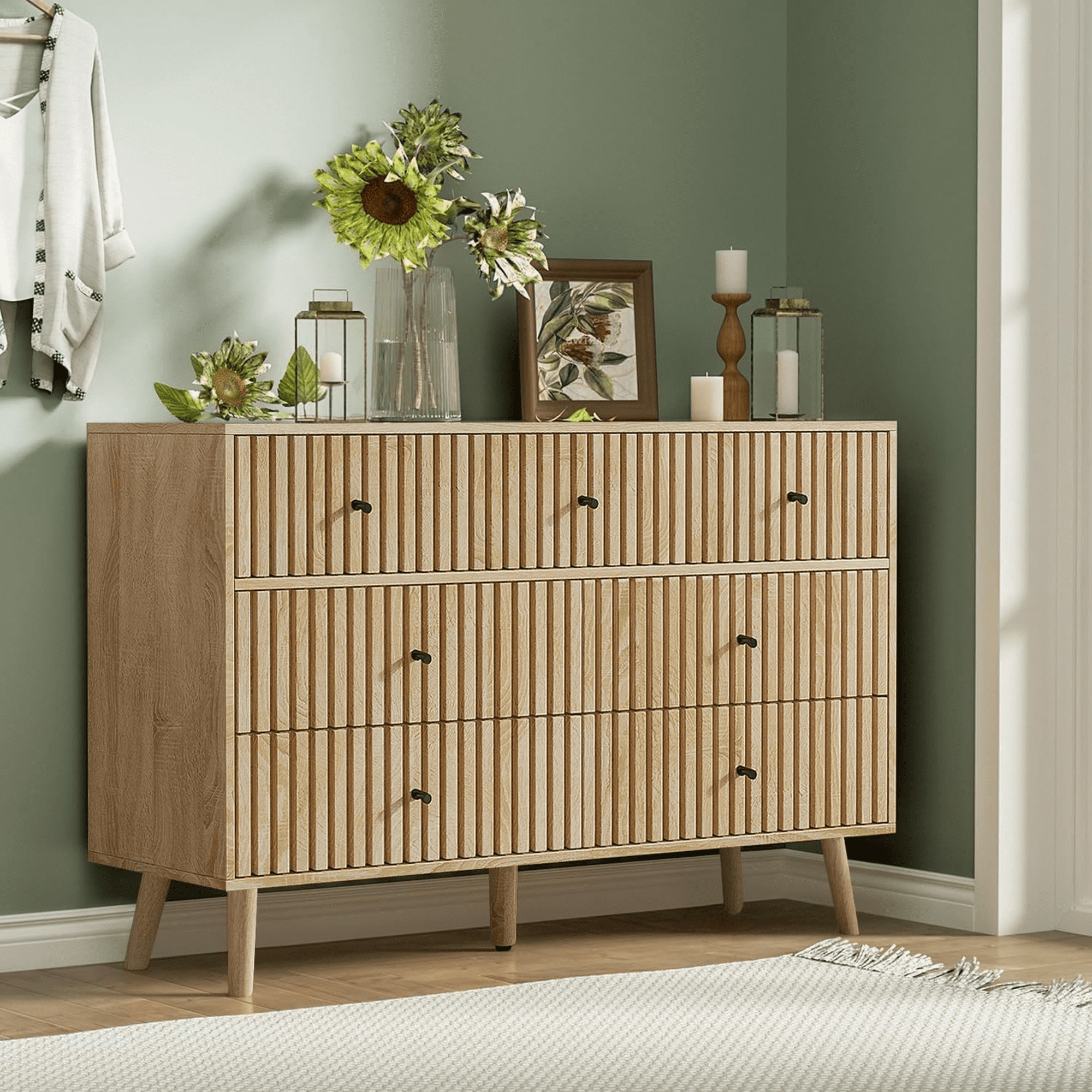 Dresser for Bedroom with 7 Drawers, Wood Chest of Drawers with Fluted ...