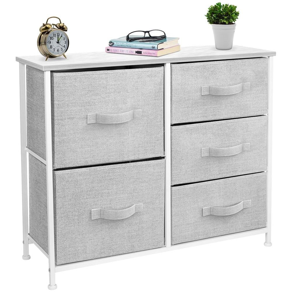 Dresser with 5 Drawers - Storage Chest Organizer with Steel Frame Wood ...