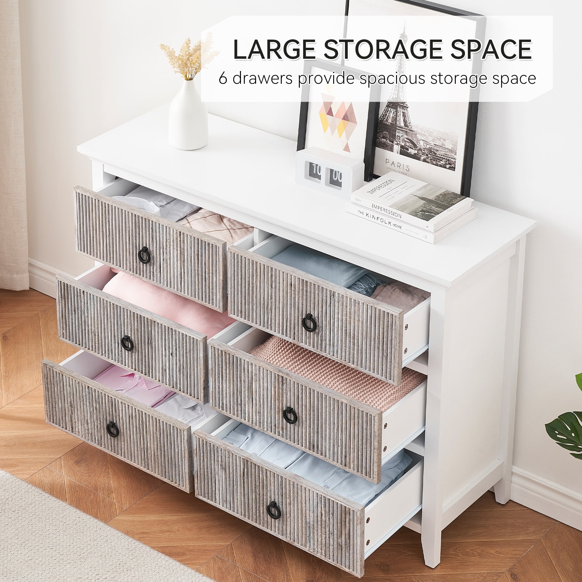 Dresser with 6 Drawers for Bedroom, Chest of Drawers with Metal Handles ...