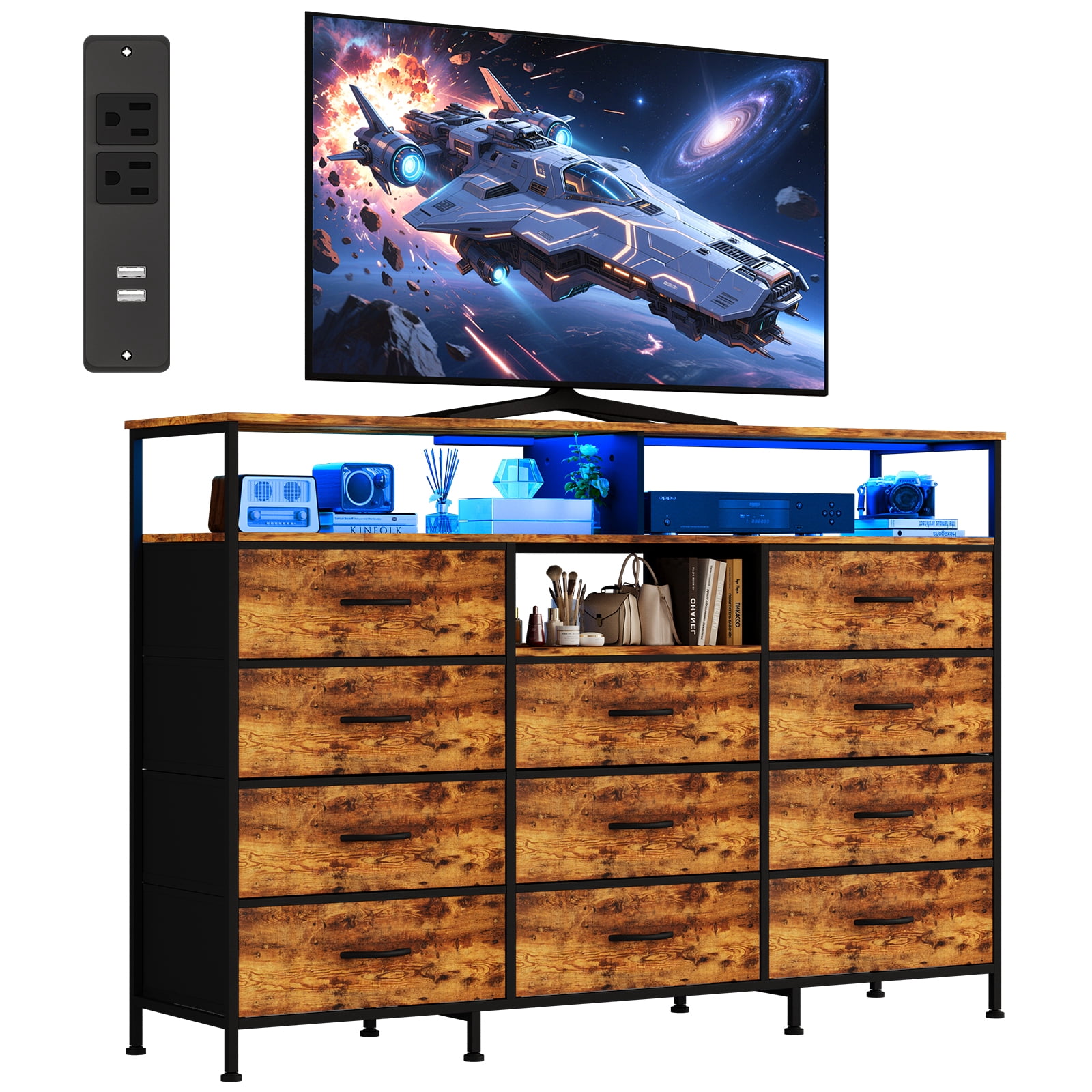 Dressers with 10 Fabric Drawers for Bedroom,Organizer Unit with LED ...