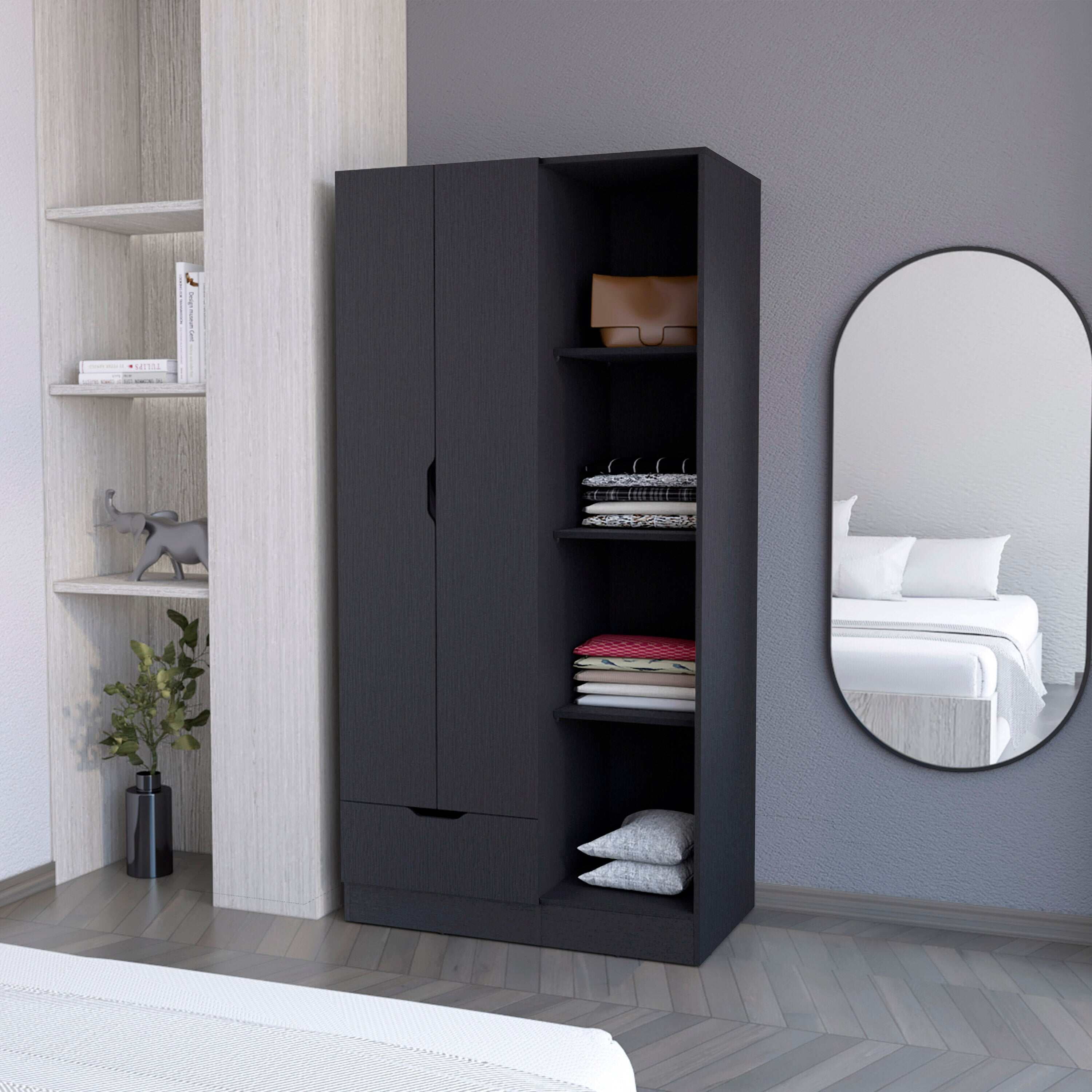 Dressers, 2-Door Armoire with Open Compartment Wenge, Wenge Chests Of ...