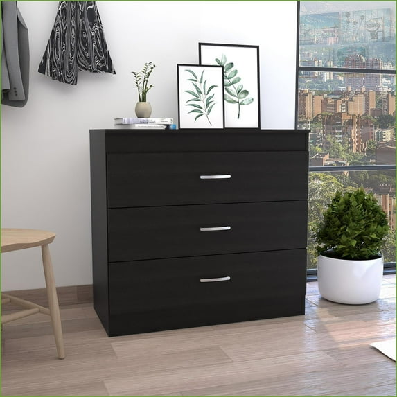 Dressers, 3-Drawer Lial with Metal Hardware, Black Wengue Finish ...