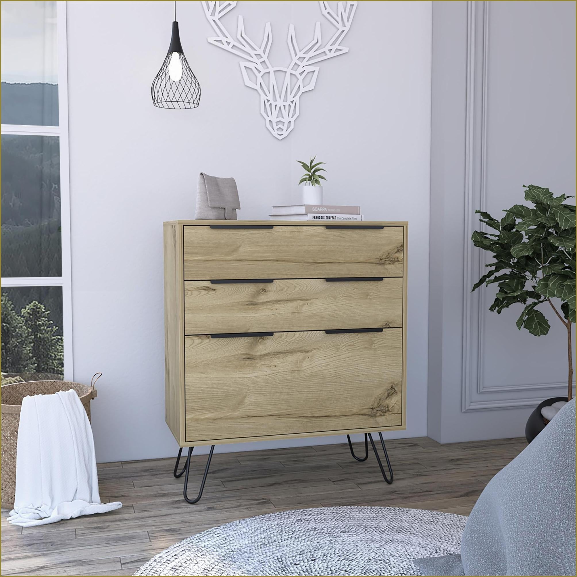 Dressers, 3-Drawer Modern Light Oak Dresser | Manufactured Wood ...