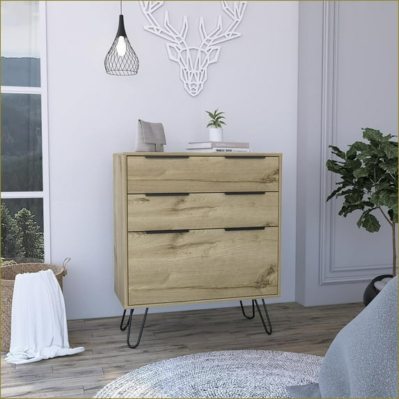 Dressers, 3-Drawer Modern Light Oak Dresser | Manufactured Wood ...