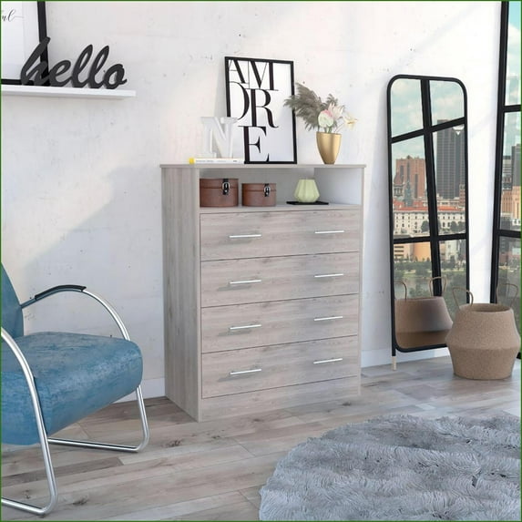 Dressers: 4-Drawer 1-Shelf Modern Dresser | Light Gray | Particle Board ...