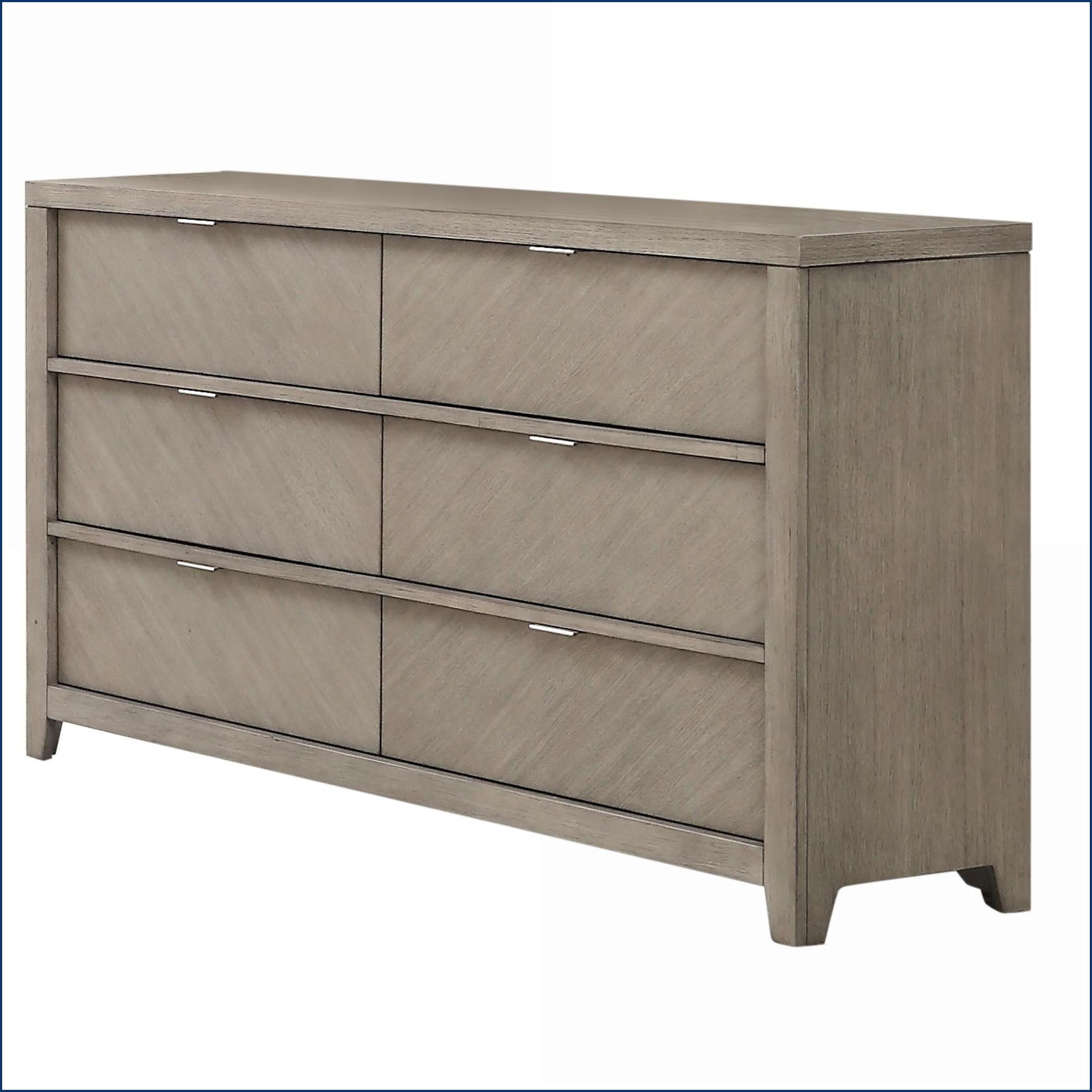 Dressers, 6-Drawer Transitional Harringbone Dresser | Light Gray ...