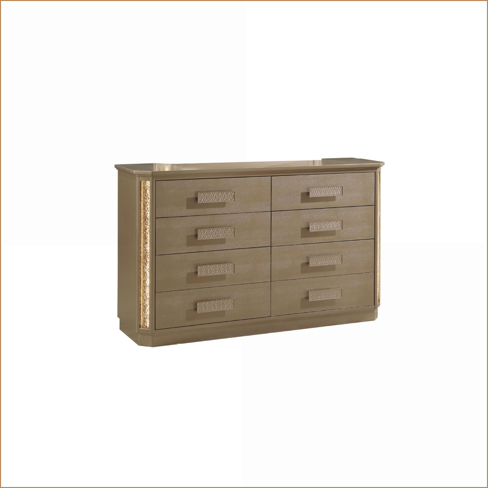 Dressers 6 Drawer with LED Lights, Gold Copper Snake Skin Finish | Gold ...