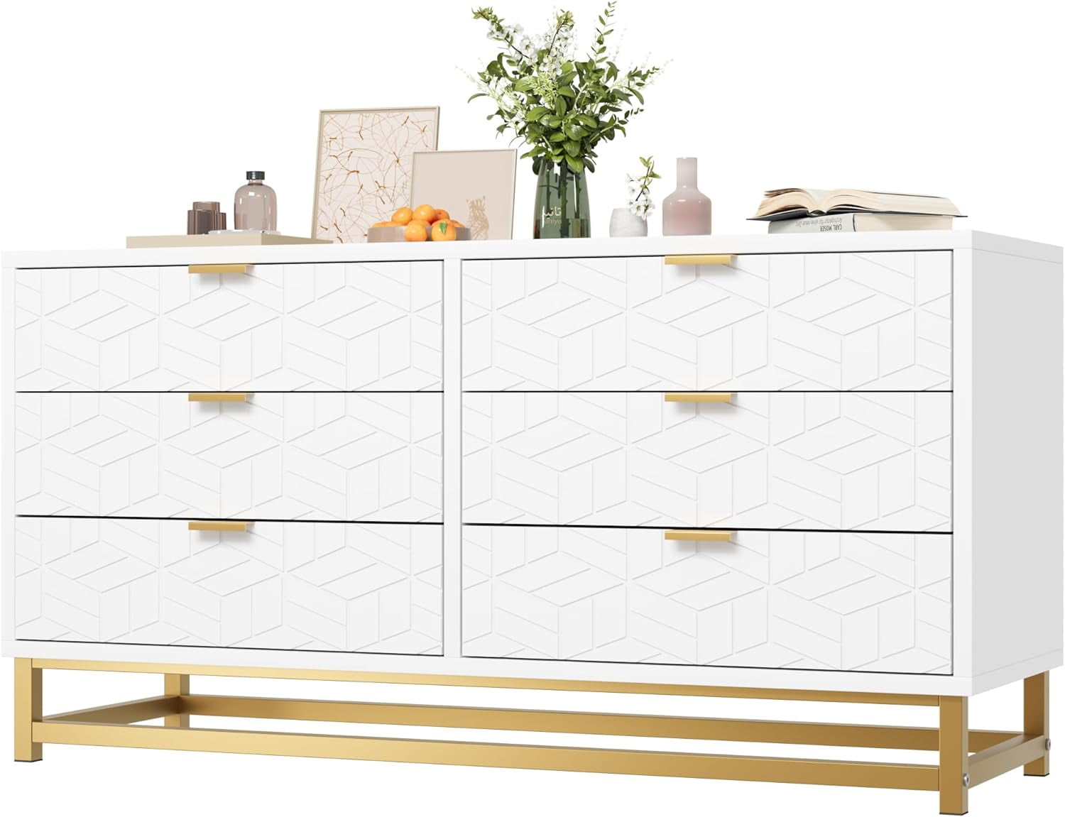 Dressers for Bedroom 6 Drawer, Chest of Drawers with Metal Base, Modern ...