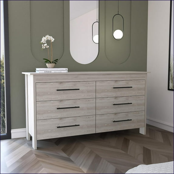 Dressers, Double 6-Drawer with Black Metal Pulls | Light Gray ...