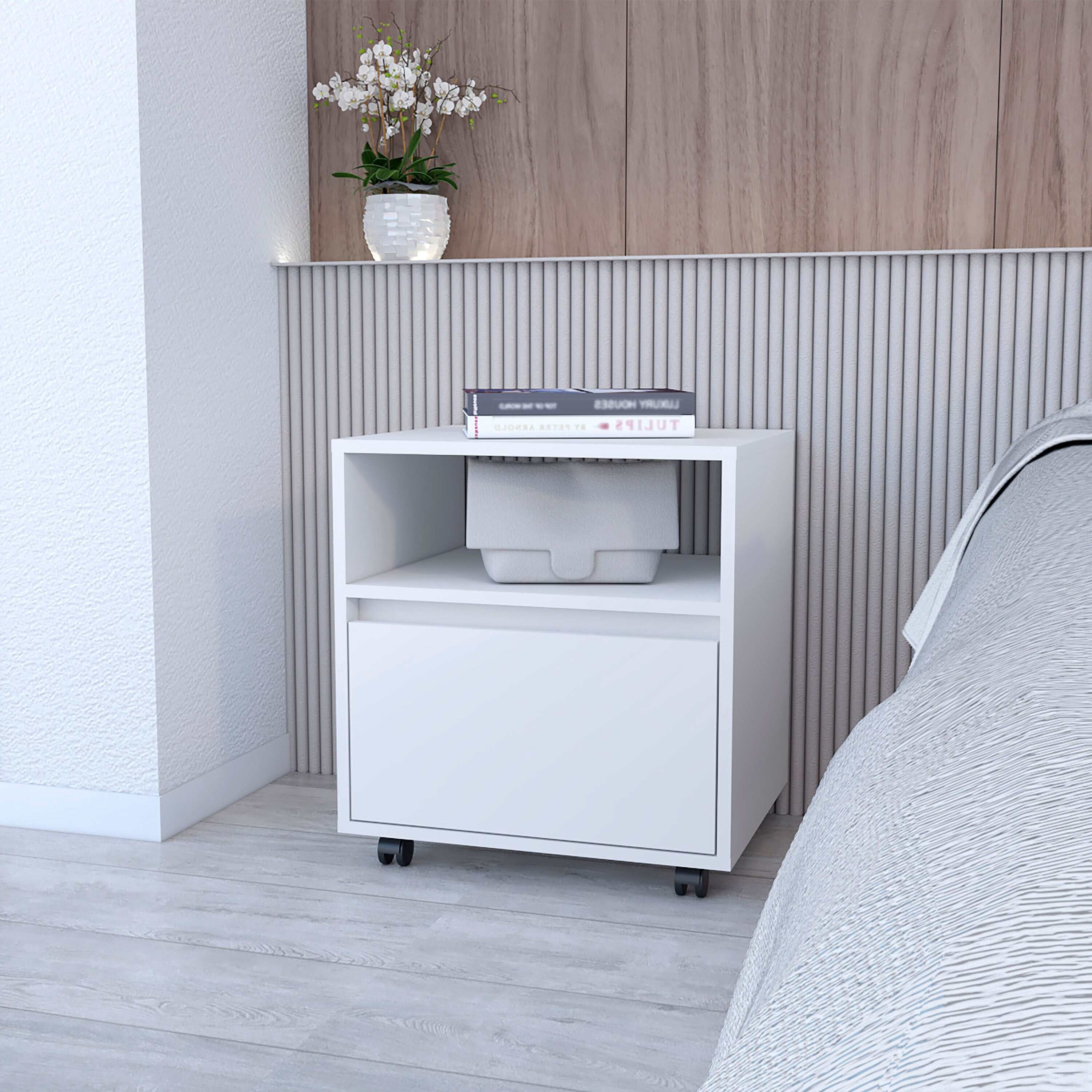 Dressers, Duncan Nightstand, Top Open Shelf, 1 Drawer, White Chests Of ...