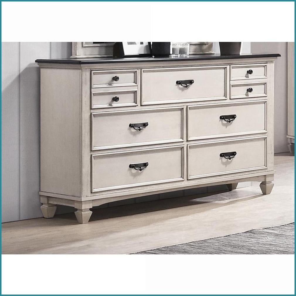Dressers, Farmhouse Two-Tone 60” Storage Dresser with Black Nickel ...