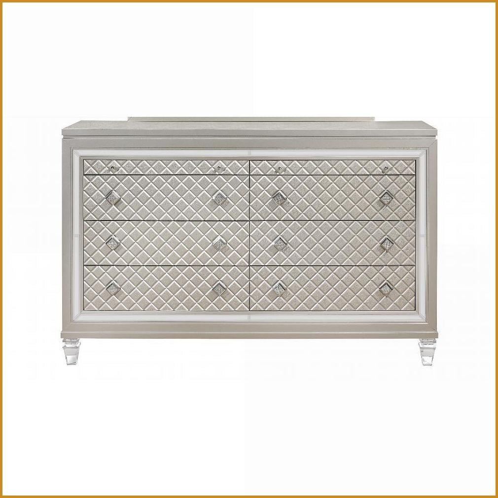 Dressers, Glam Champagne Dresser with Acrylic Legs & Jewel Hardware ...