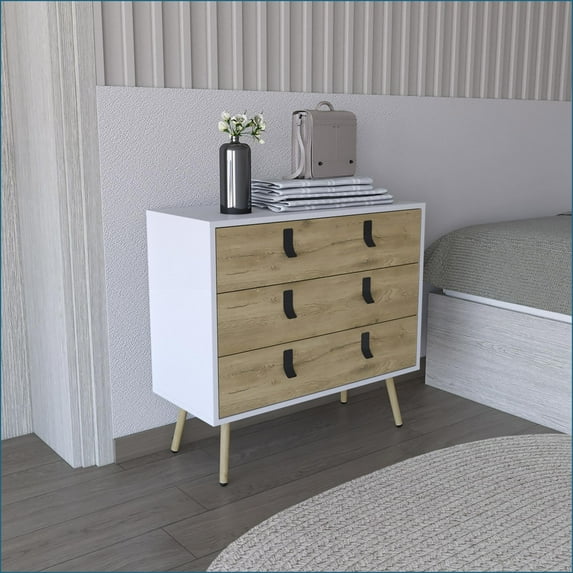 Dressers: Huna Modern 3-Drawer Unit with Metal Handles | Engineered ...