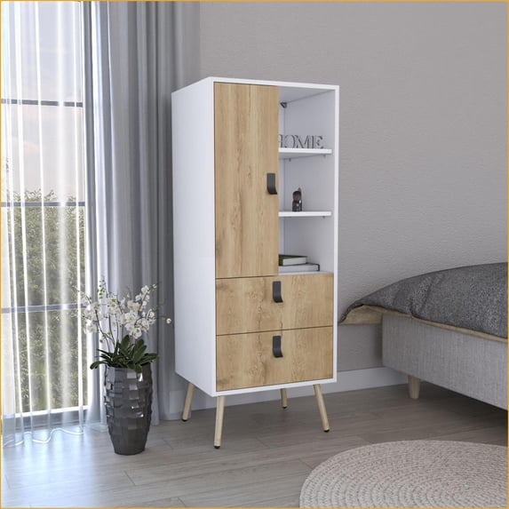 Dressers, Huna Tall Dresser with Door, 2 Drawers & Open Shelves ...