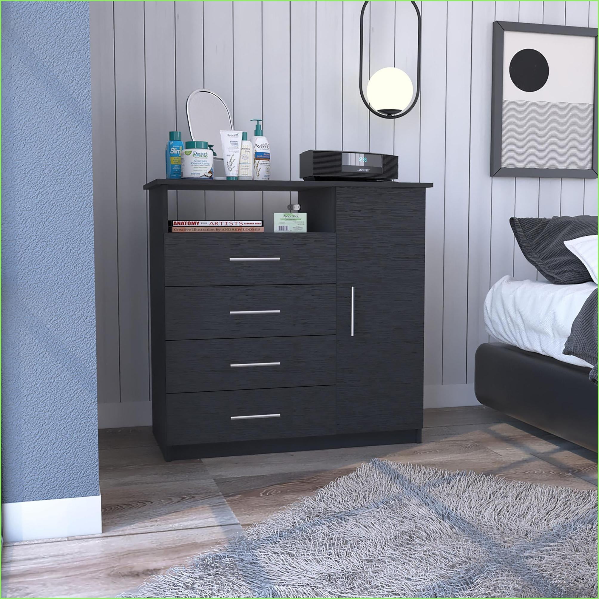 Dressers, Modern 4-Drawer Dresser with Open Shelf & Single-Door Cabinet ...