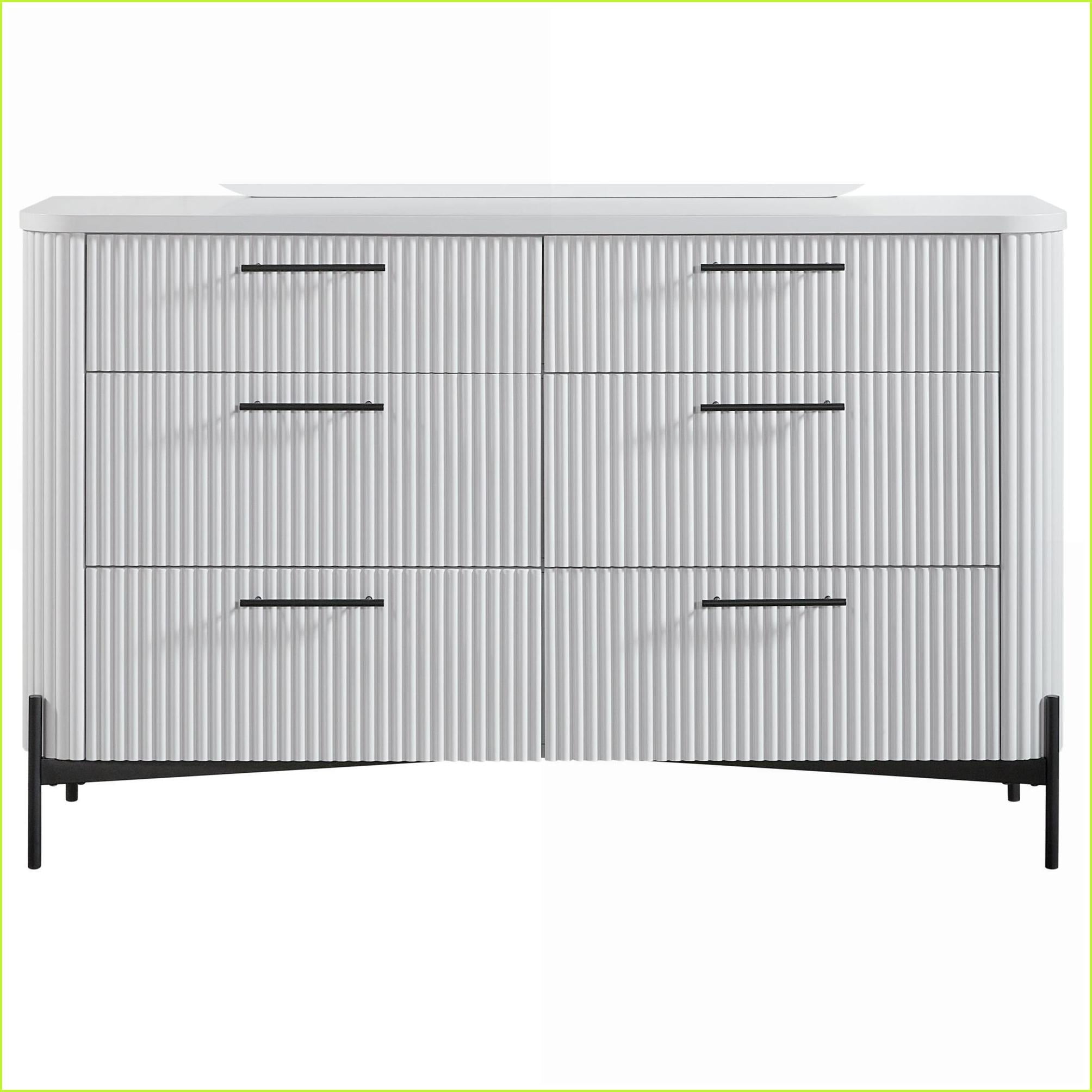 Dressers, Modern 6-Drawer with Reeded Fronts - White | Solid Wood+MDF ...