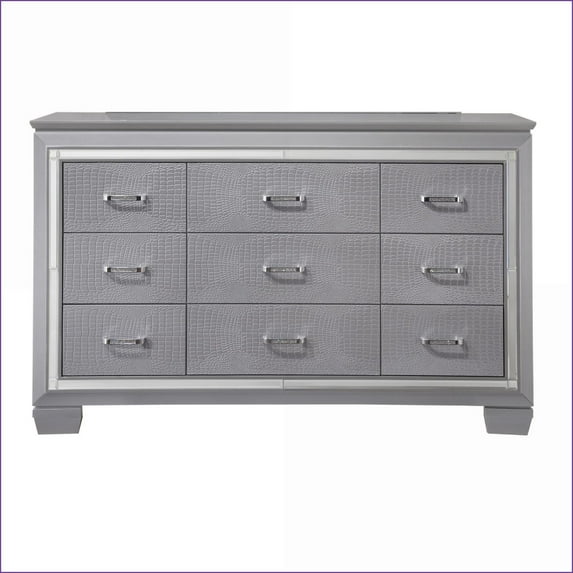 Dressers Modern Nine Drawer with Beveled Mirror, Faux Crystal Hardware ...