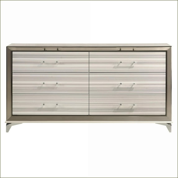 Dressers, Modern White 6-Drawer with Built-In LED & Chrome Accents ...