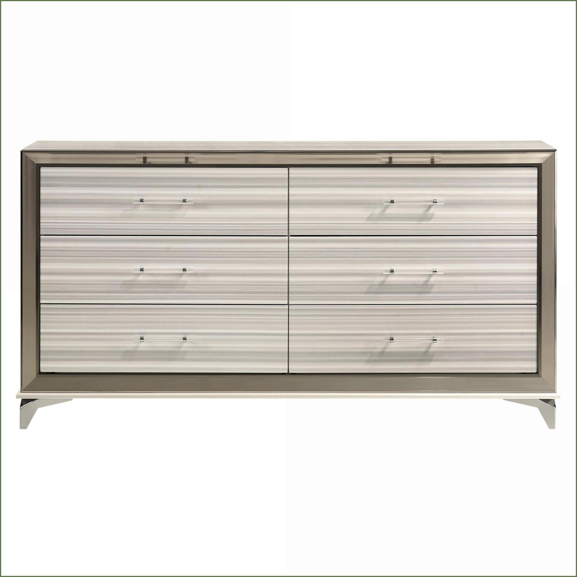 Dressers | Modern White 6-Drawer with LED Lights & Chrome Accents ...