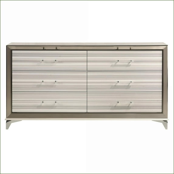 Dressers | Modern White 6-Drawer with LED Lights & Chrome Accents ...