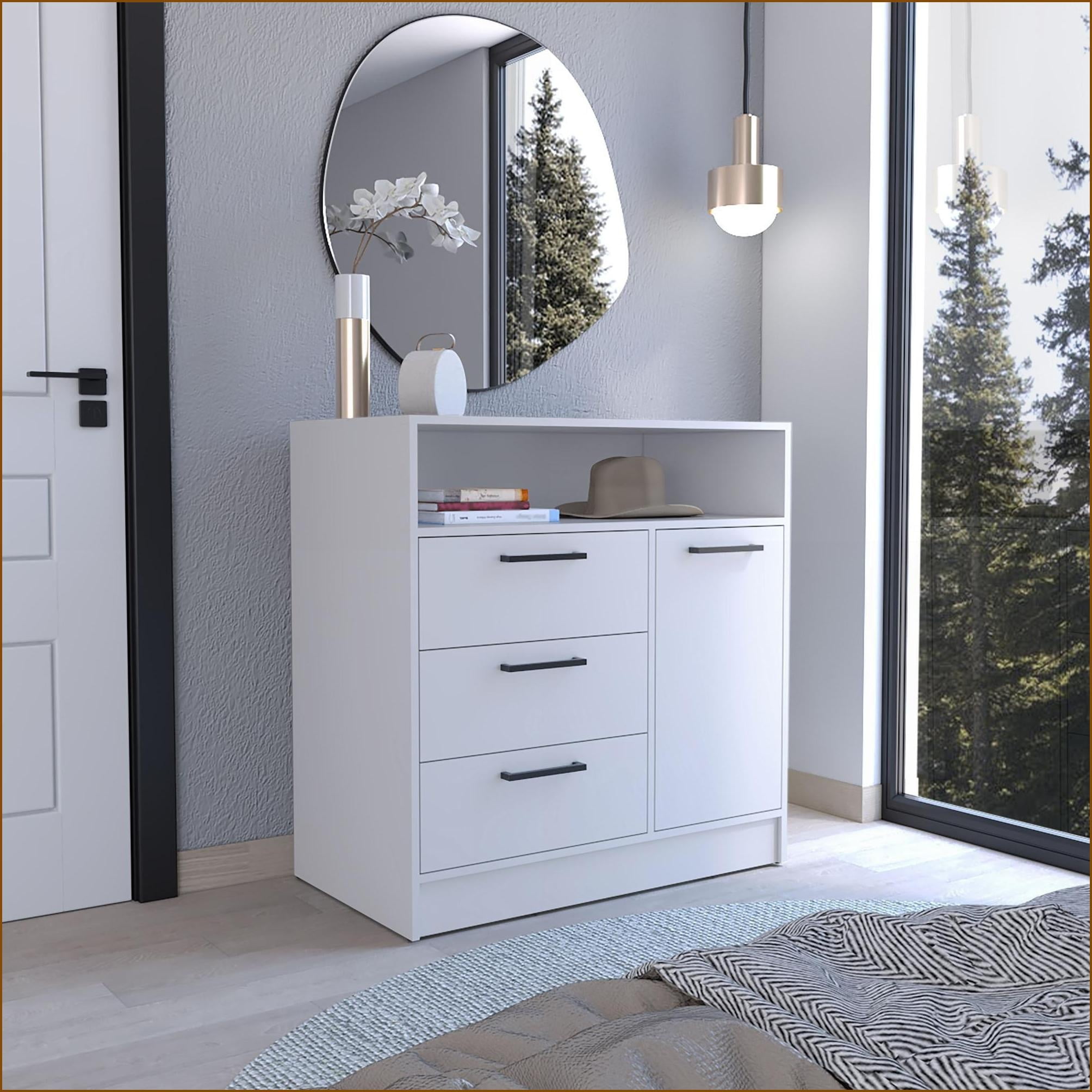 Dressers | Omaha Compact Multi-Storage 3-Drawer Dresser with Cabinet ...