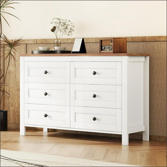 Dressers Retro Farmhouse 6-Drawer Storage Cabinet for Bedroom | White ...