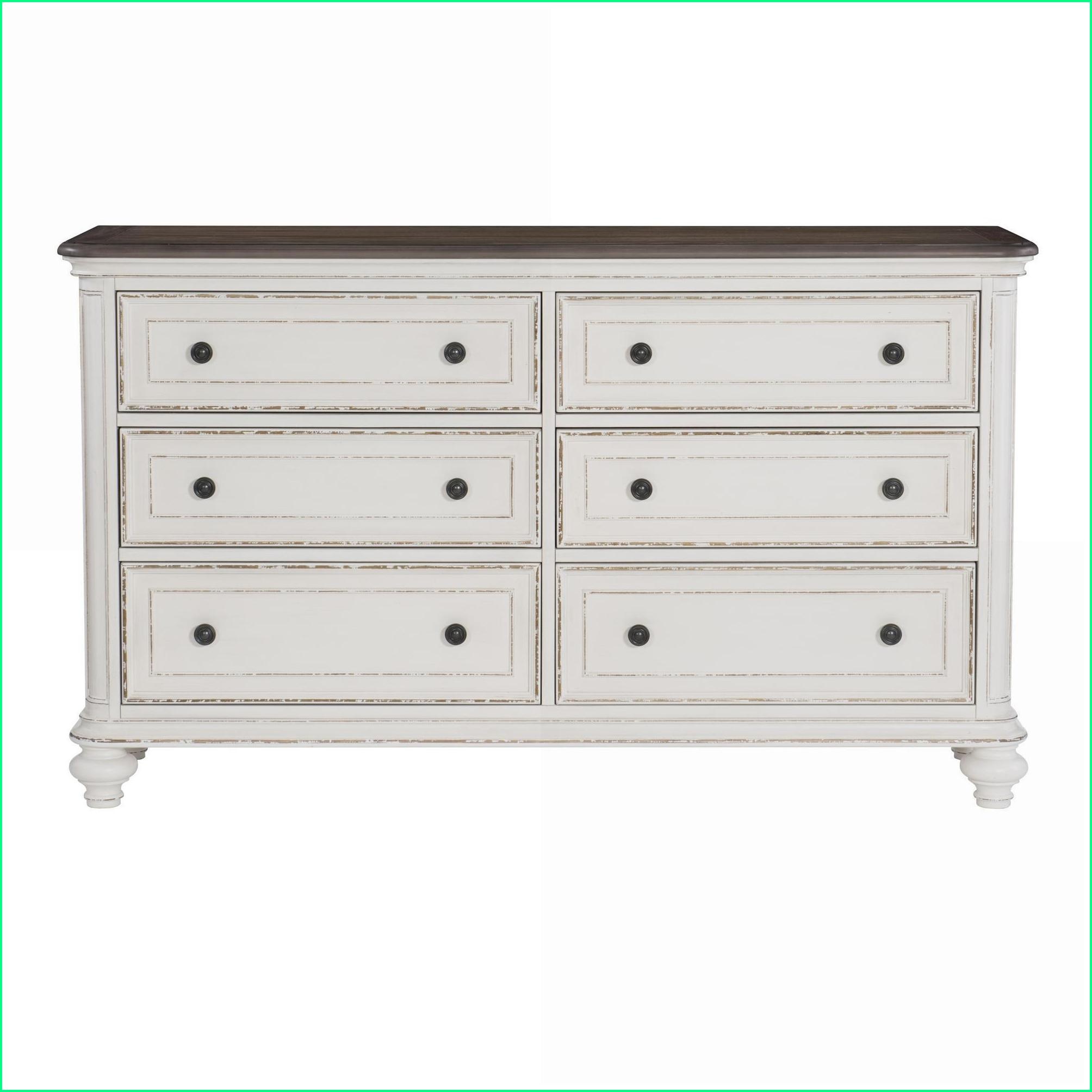 Dressers, Traditional 6-Drawer with Black Knobs, Antique White & Brown ...