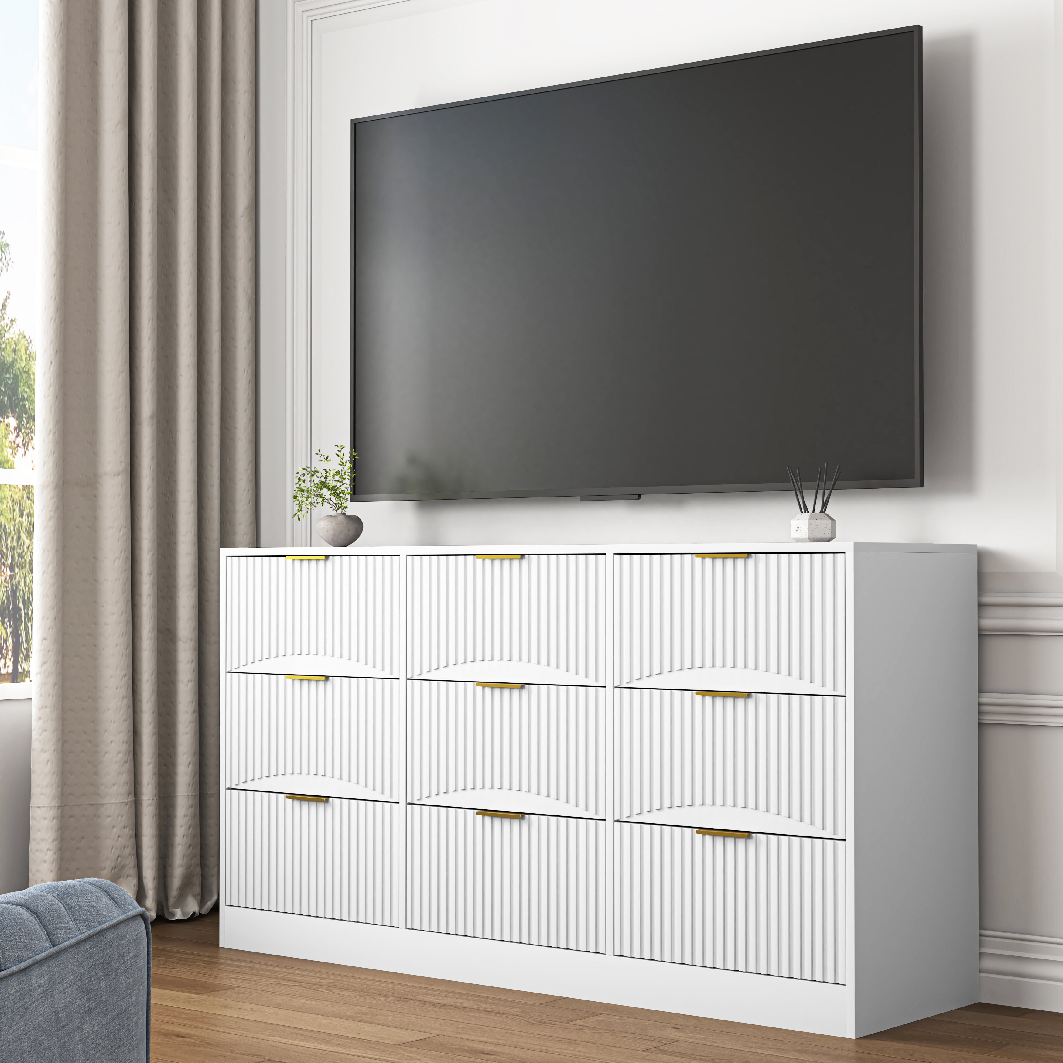 Dressers White 9 Drawer Dresser, 63" Large Deep Chest of Drawers ...