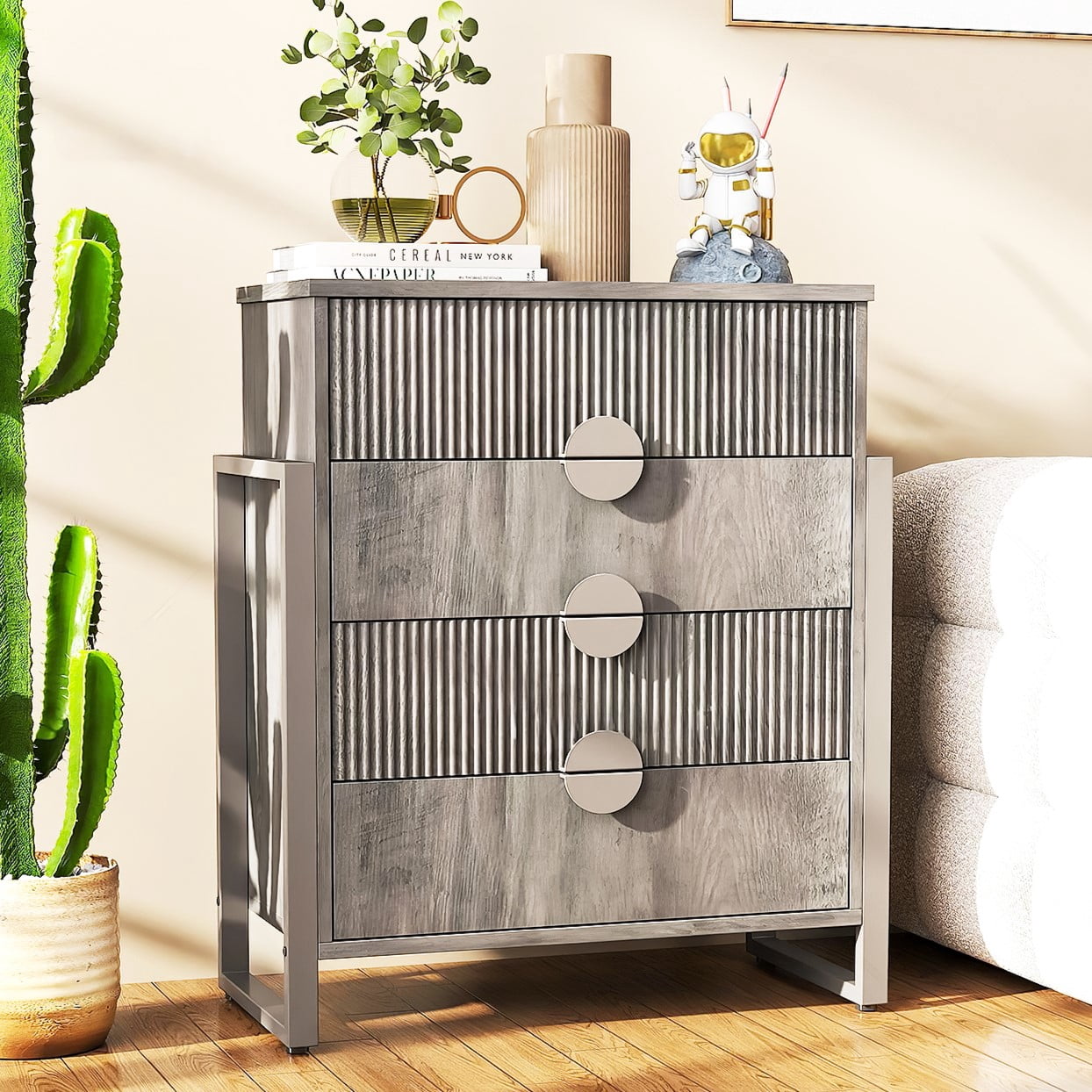 Dressers for Bedroom, 4 Drawers Fluted Dresser with Metal Handles ...