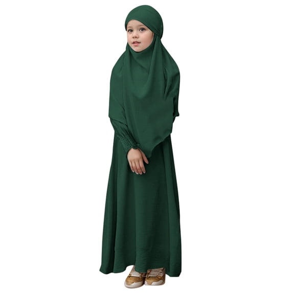 Dresses For Girls Round Neck Ruffled Solid Color With Pattern Flounce ...