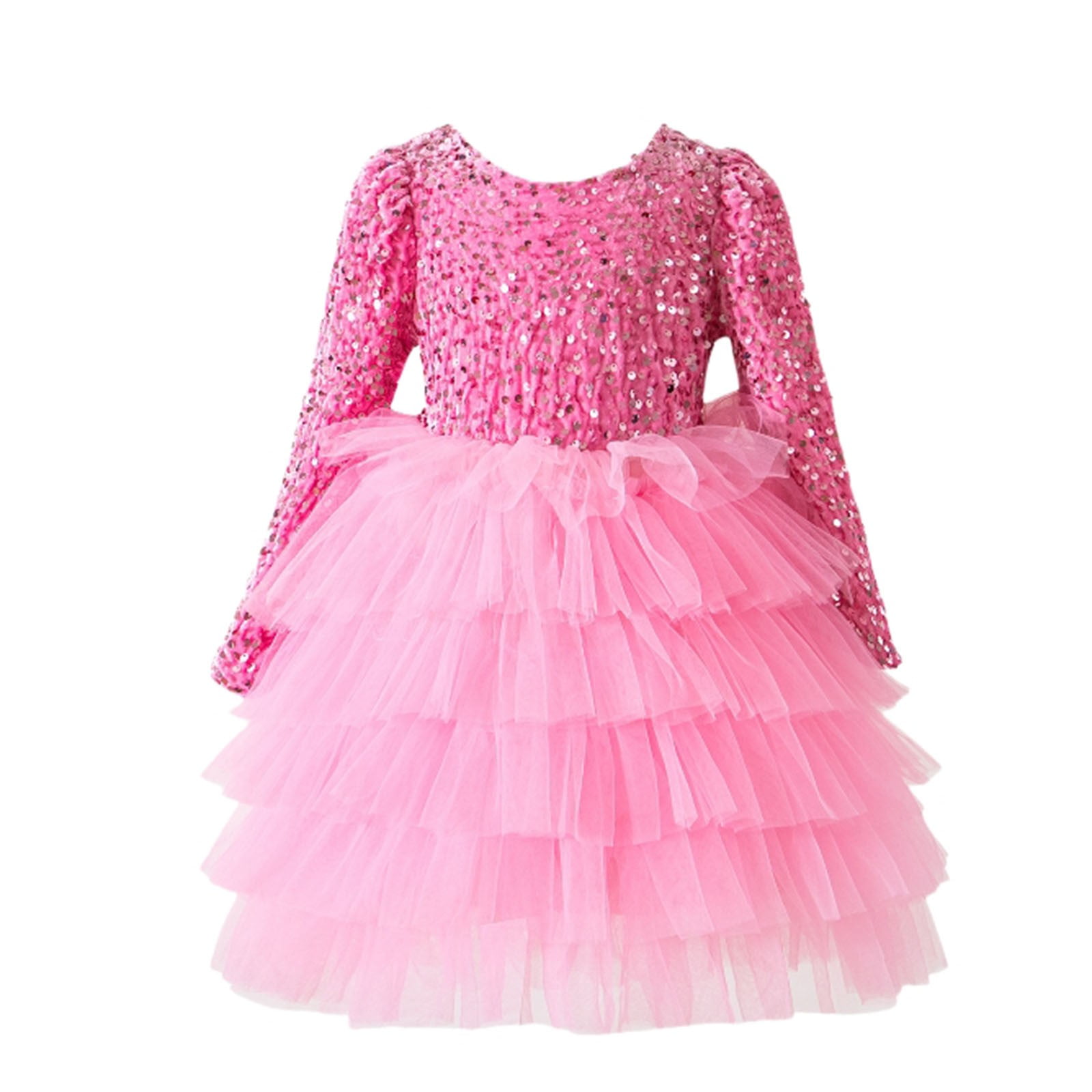 Dresses For Toddler Girls Solid Color Long Sleeve Sparkly Sequin Dress ...