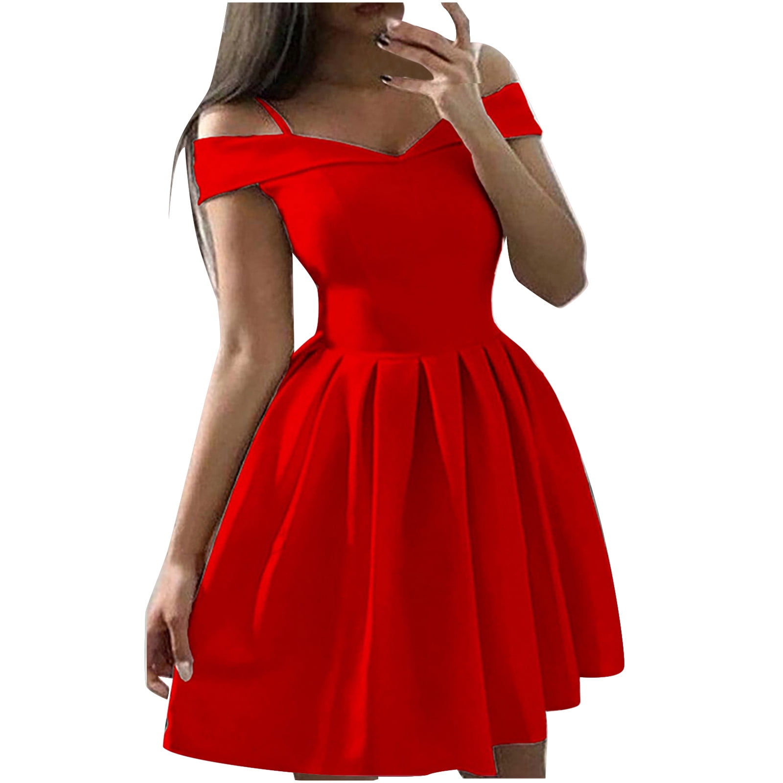 Dresses For Women 2023 Sleeveless Off-The-Shoulder Dress Solid Color ...