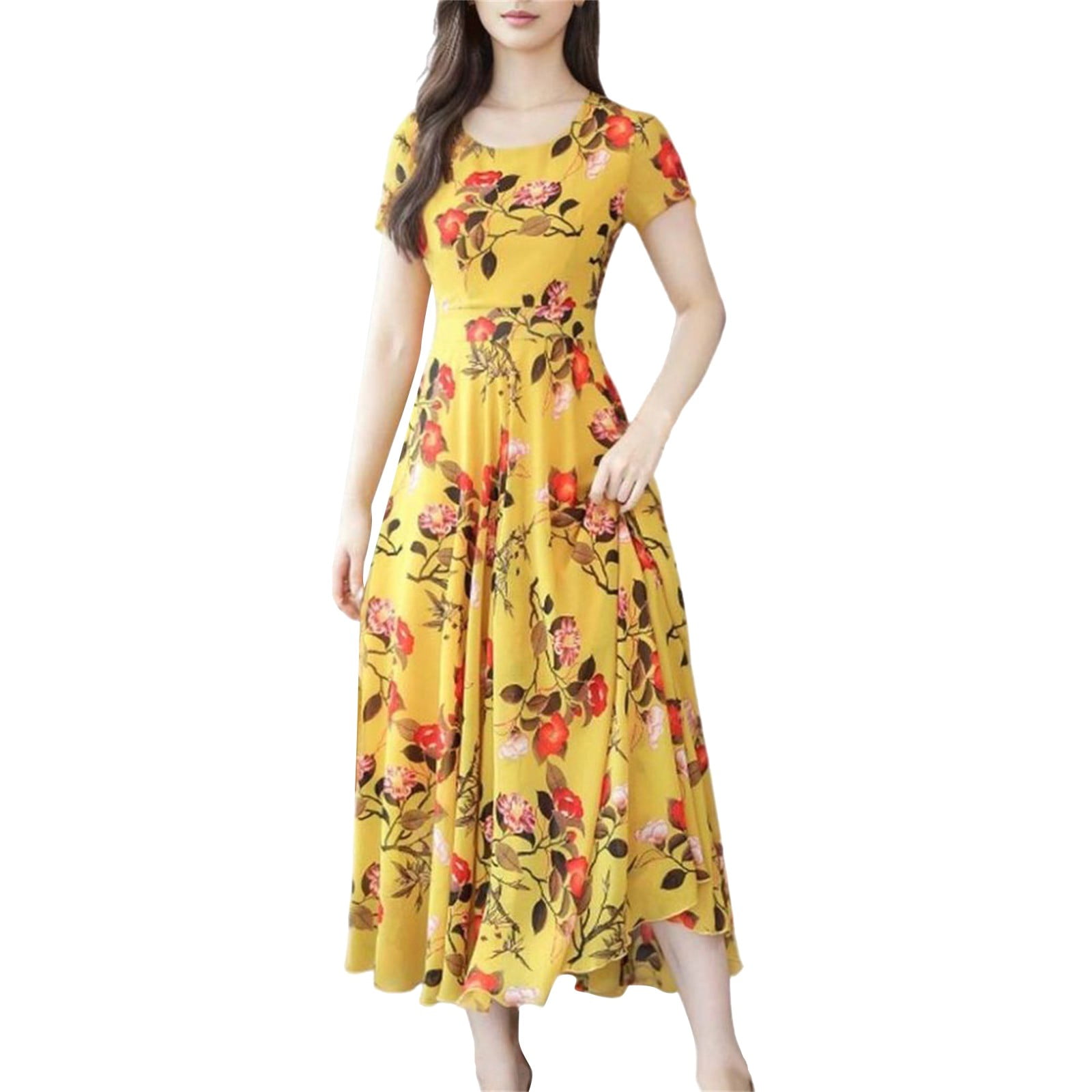 Dresses For Women 2024 Casual Spring Loose Draped Floral V Neck Short ...