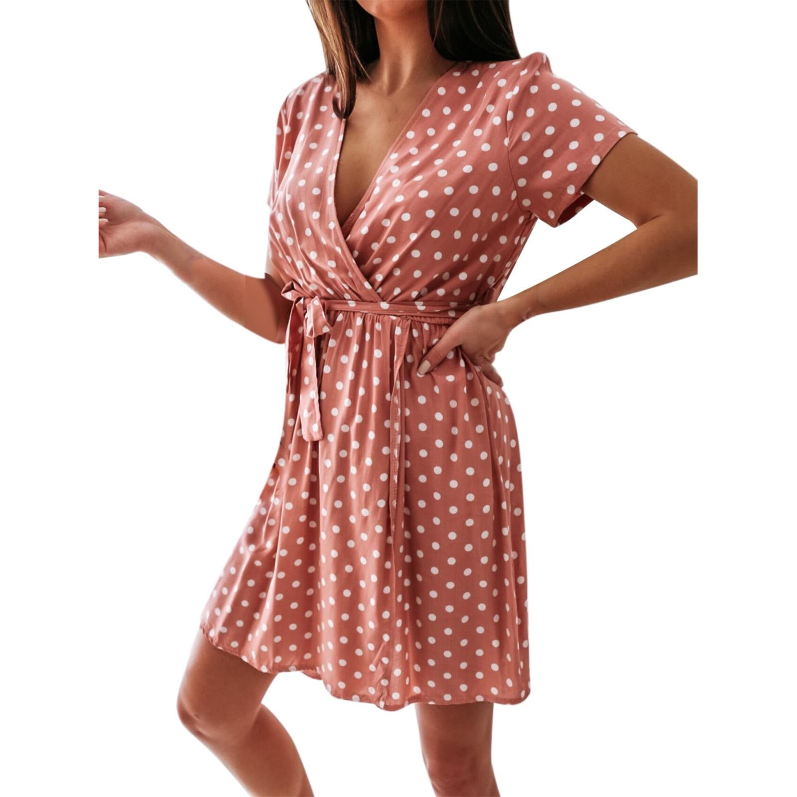 Dresses For Women 2024 Elegant Loose Draped Dot Plunge Short Sleeve ...