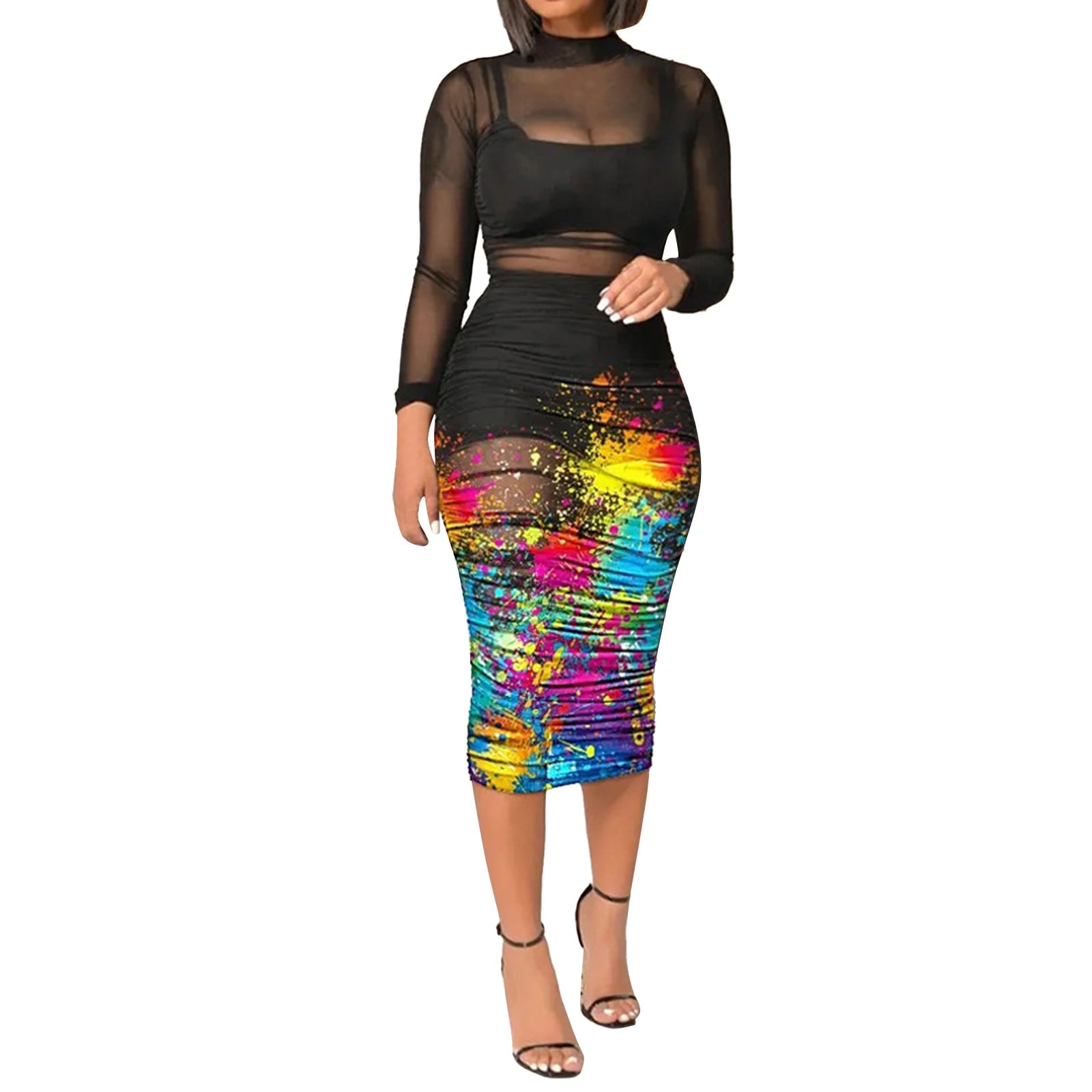 BJUTIR Dresses For Women 3Pcs Crop Top Short Skirt Set With Tropical ...