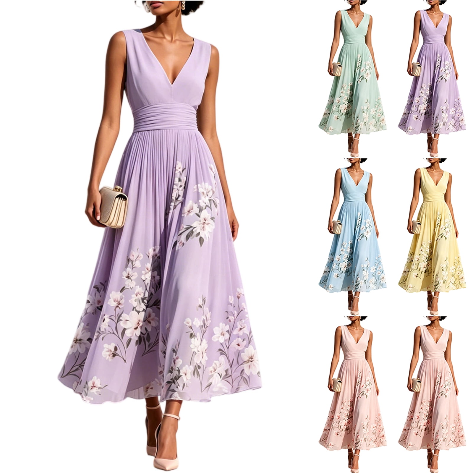 KLHDSF Dresses For Women Deep V-Neck Sleeveless Fit And Flare Causal ...